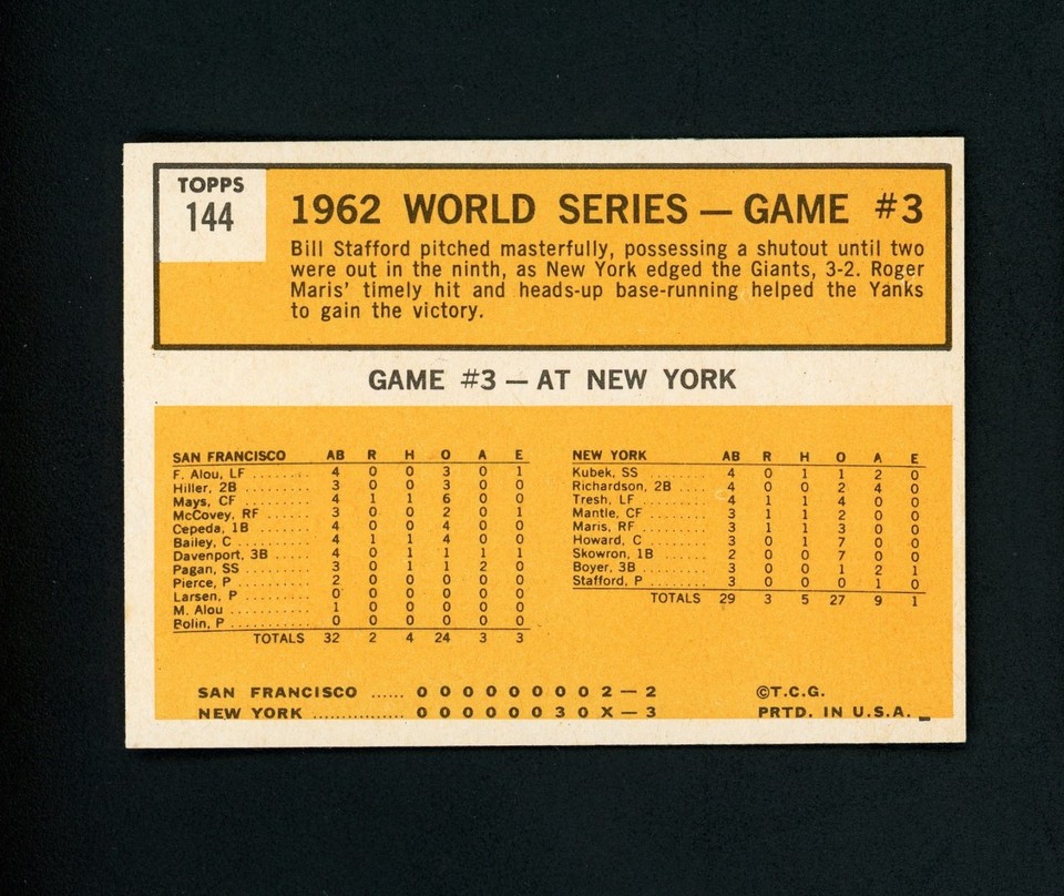 1963 Topps World Series Game #3 Maris Sparks Yankee Rally #144 NM+ | eBay