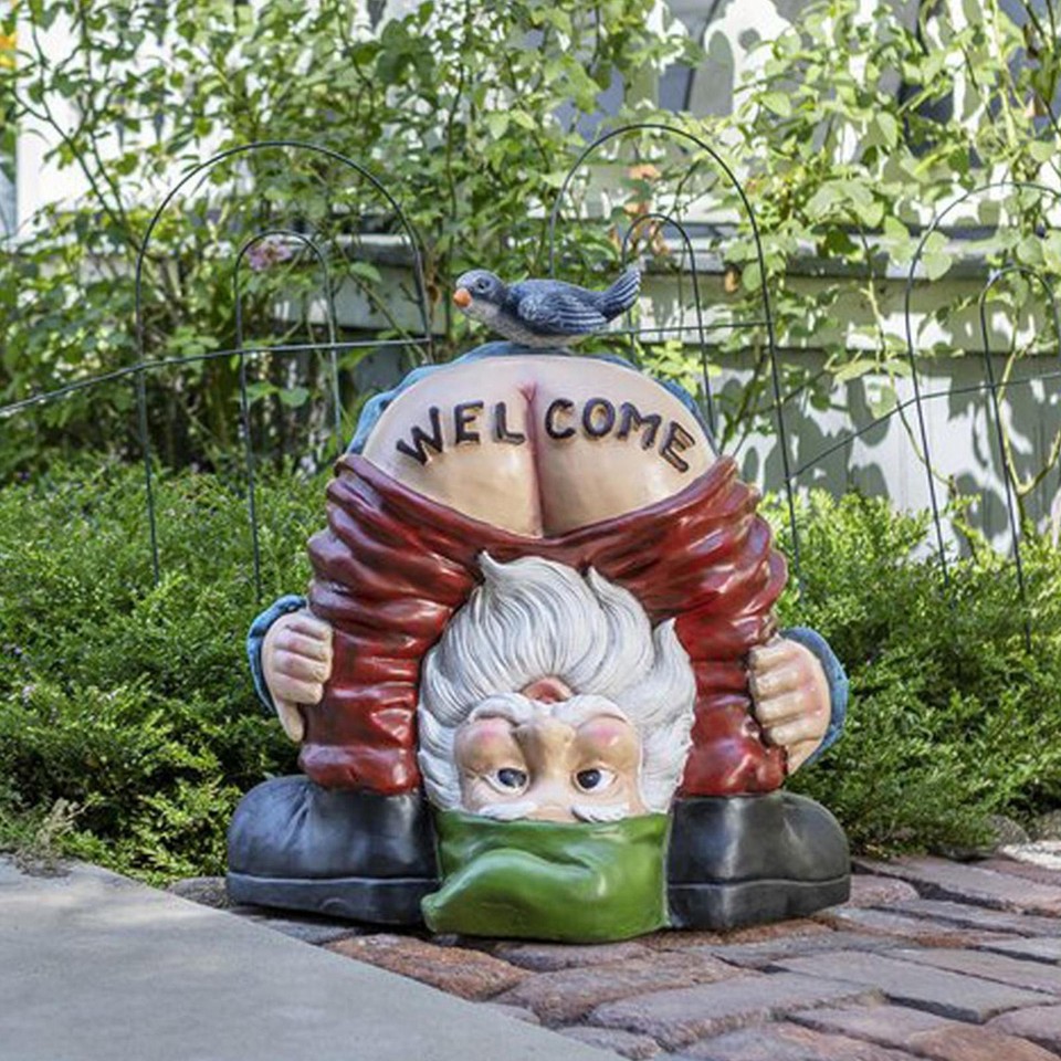 Naughty Garden Gnome Welcome Gnome Figurine Lawn Ornament Funny ...