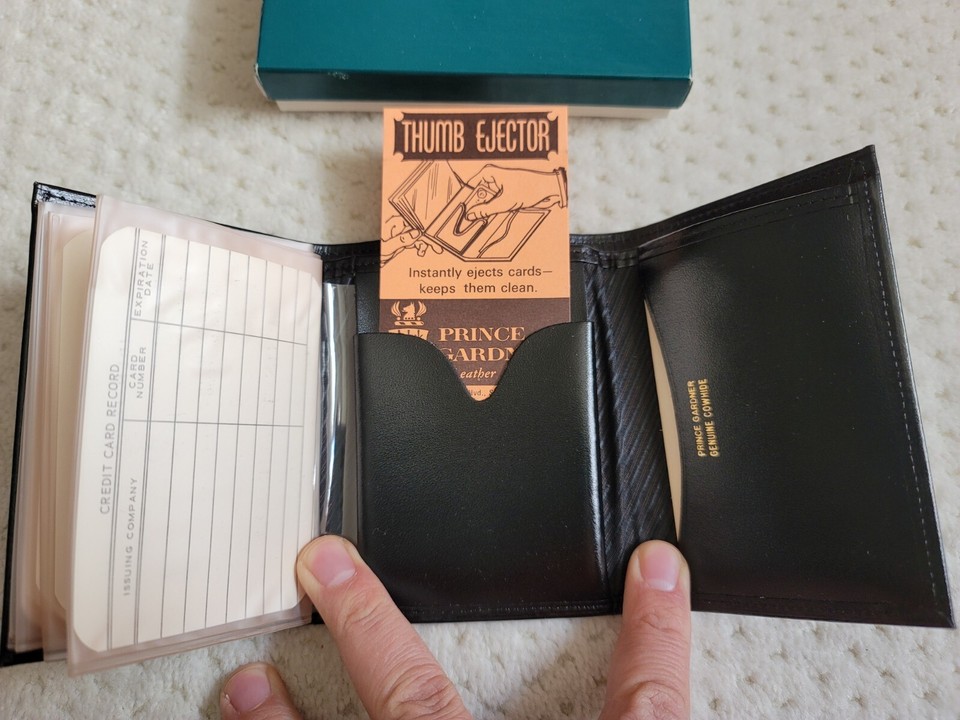 VTG NOS Prince Gardner TRIFOLD black Leather wallet with THUMB EJECTOR ...