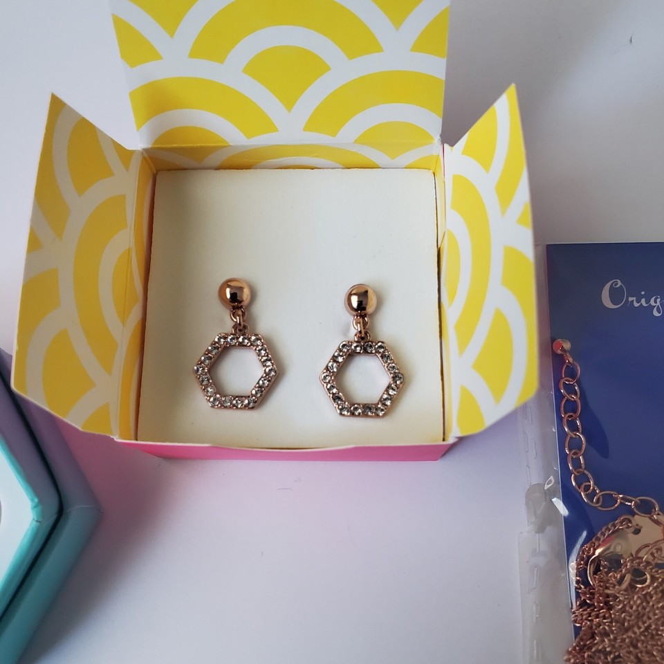 Origami Owl Rose Gold Hexagon Locket Set w/ Chain & Hex Earings w ...