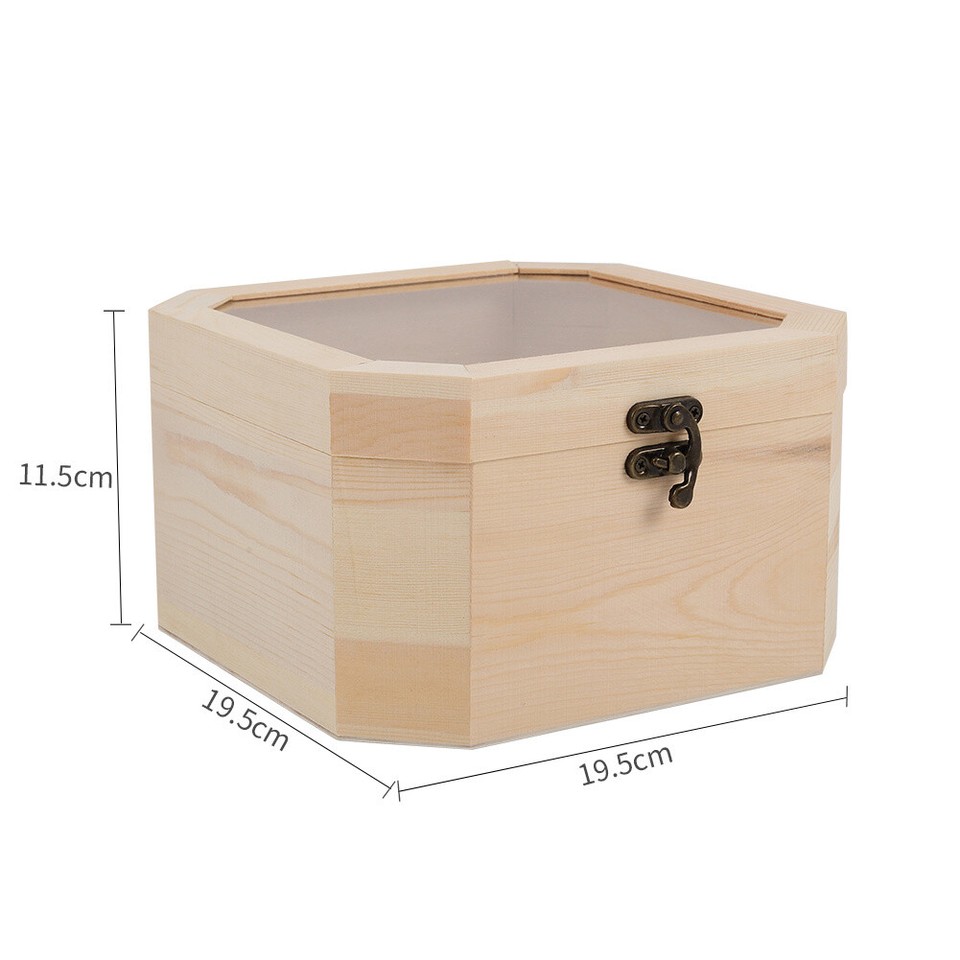 NEW Natural Finish Wooden Storage Box DIY Crate With Hinged Lid ...