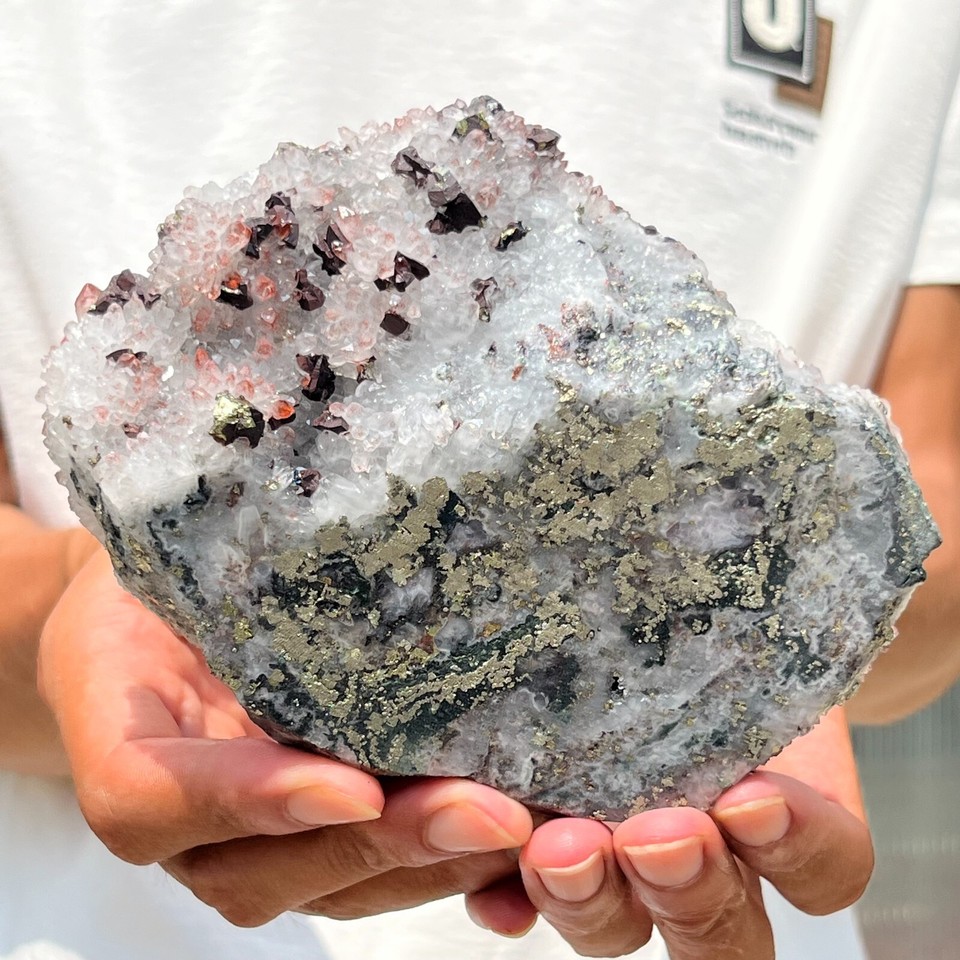 800g Large Natural Red Quartz Crystal Cluster & Pyrite Gold Mineral ...