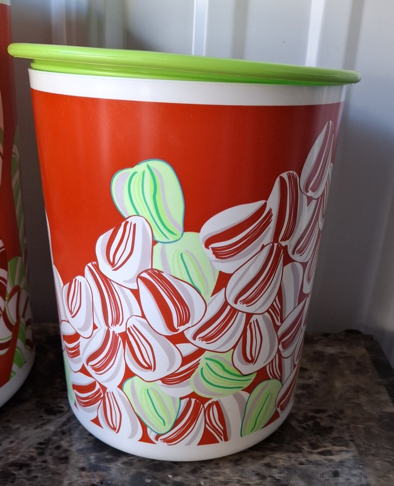 Tupperware Christmas Canisters Set 3 Holiday Candy Cane Design Topper ...