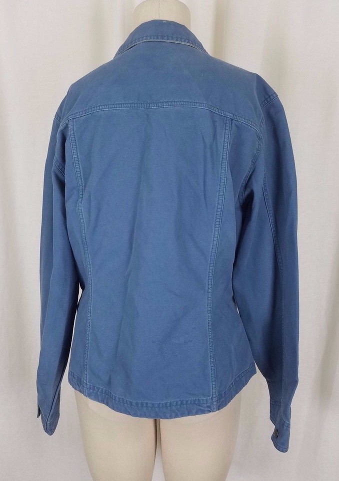 LL Bean Sunwashed Blue Canvas Zip Up Short Barn Coat Denim Jean Jacket ...