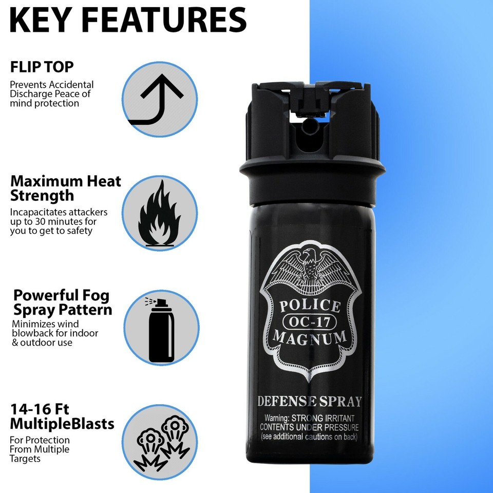3 POLICE MAGNUM Pepper Spray Self Defense 2oz FlipTop Fogger Security ...