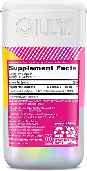 Olly Happy Hoo-Ha Multi-Strain Female-Focused Probiotic - 25 Capsules ...