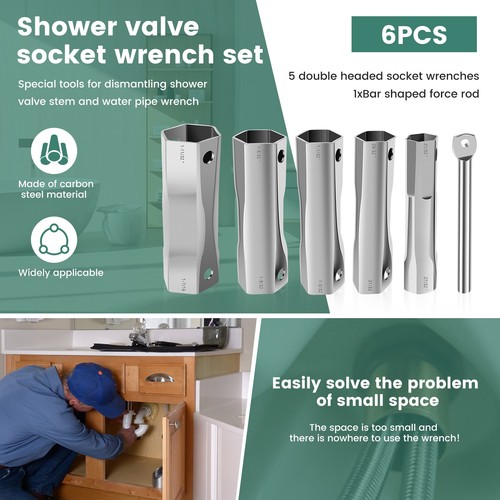 6Pcs Shower Valve Socket Wrench Set 5 Sizes Double Ended Plumbers ...