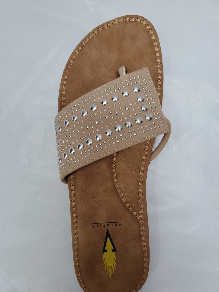 Volatile Women's Flip Flop Thong Style Sandals Sz 7 Biege Studded Slip ...
