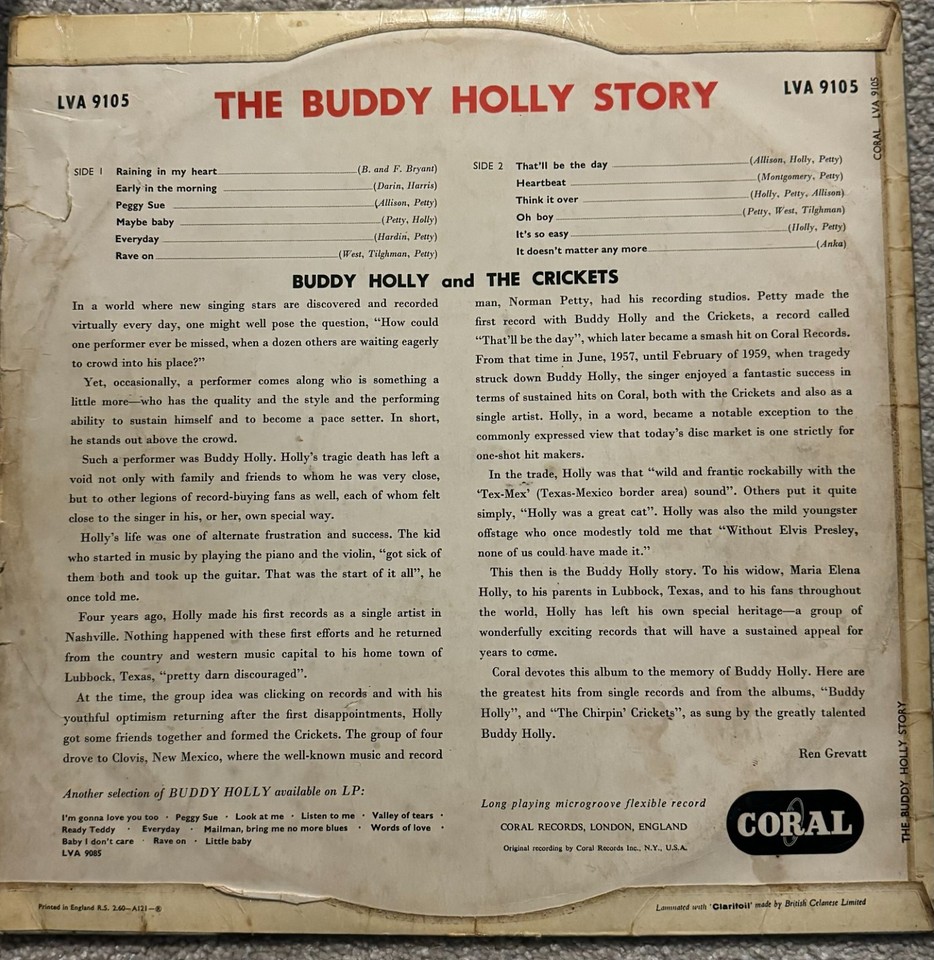 The Buddy Holly Story, Buddy Holly And The Crickets 12" Vinyl Record ...