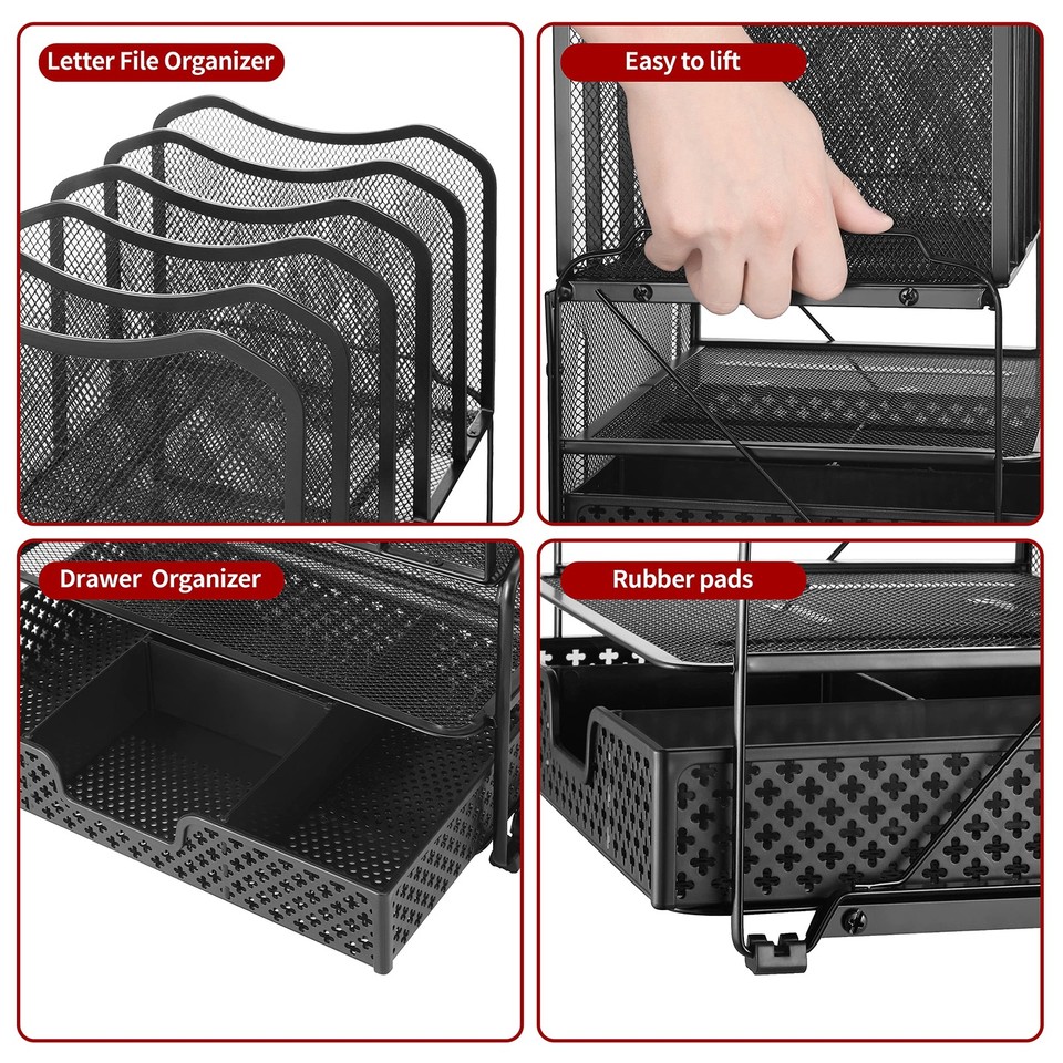 Mesh Desk File Organizer, Office Supplies Desktop Storage with Sliding ...