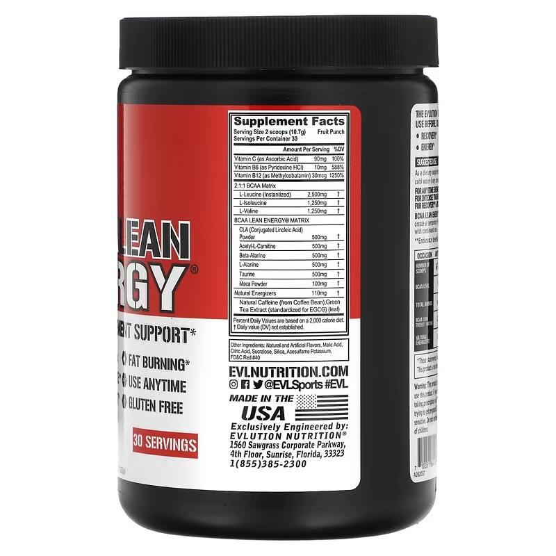 EVLution Nutrition, BCAA Lean Energy, Fruit Punch, 10 Oz | eBay