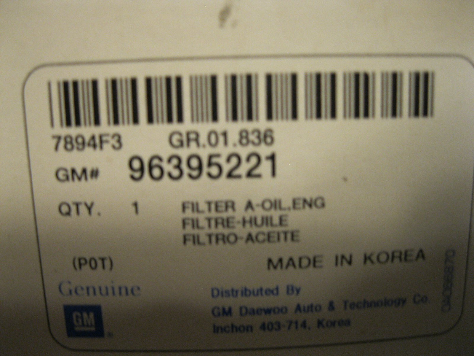 Genuine GM OEM 96395221 Oil Filter | eBay