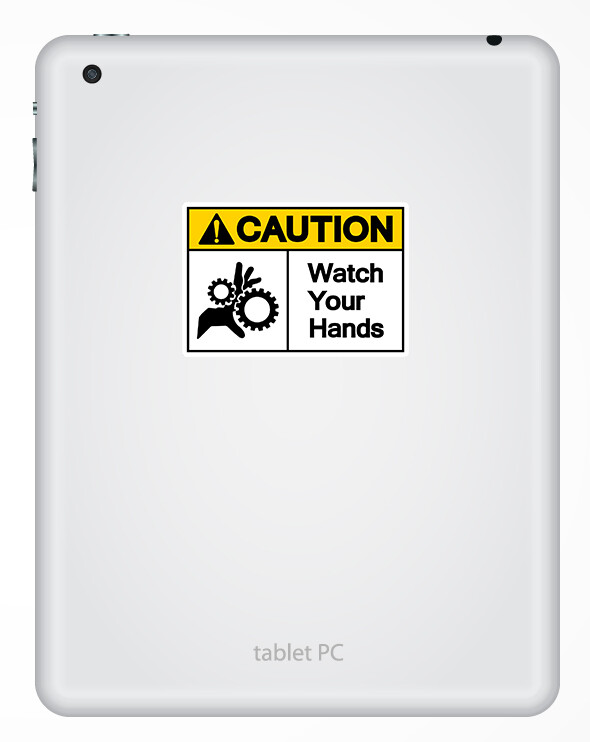 2 x 10cm Caution Watch Your Hands Sign Vinyl Stickers H&S Office ...