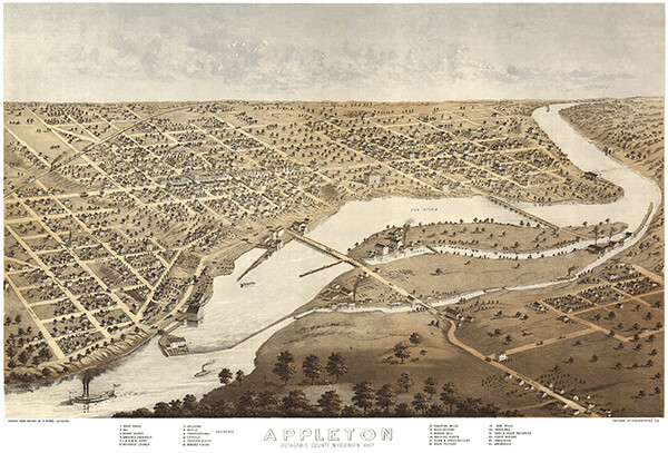 Appleton, Wisconsin - 1867 - Aerial Birds Eye View Map Poster | eBay
