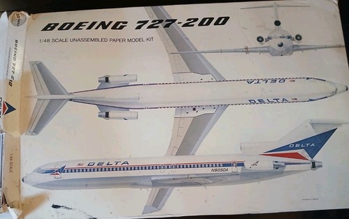 Delta Boeing 727-200 1/48 Scale Unassembled Paper Model Kit 3-D Paper ...