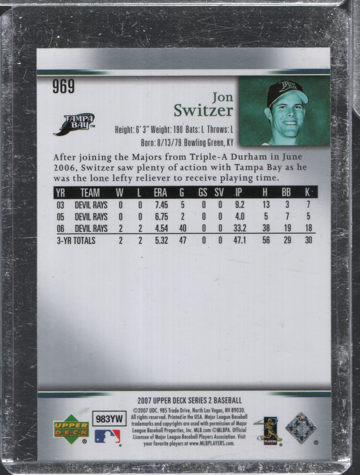 Jon Switzer Rays Autographed 2007 Upper Deck #969 w/COA 011824NPCD194 ...