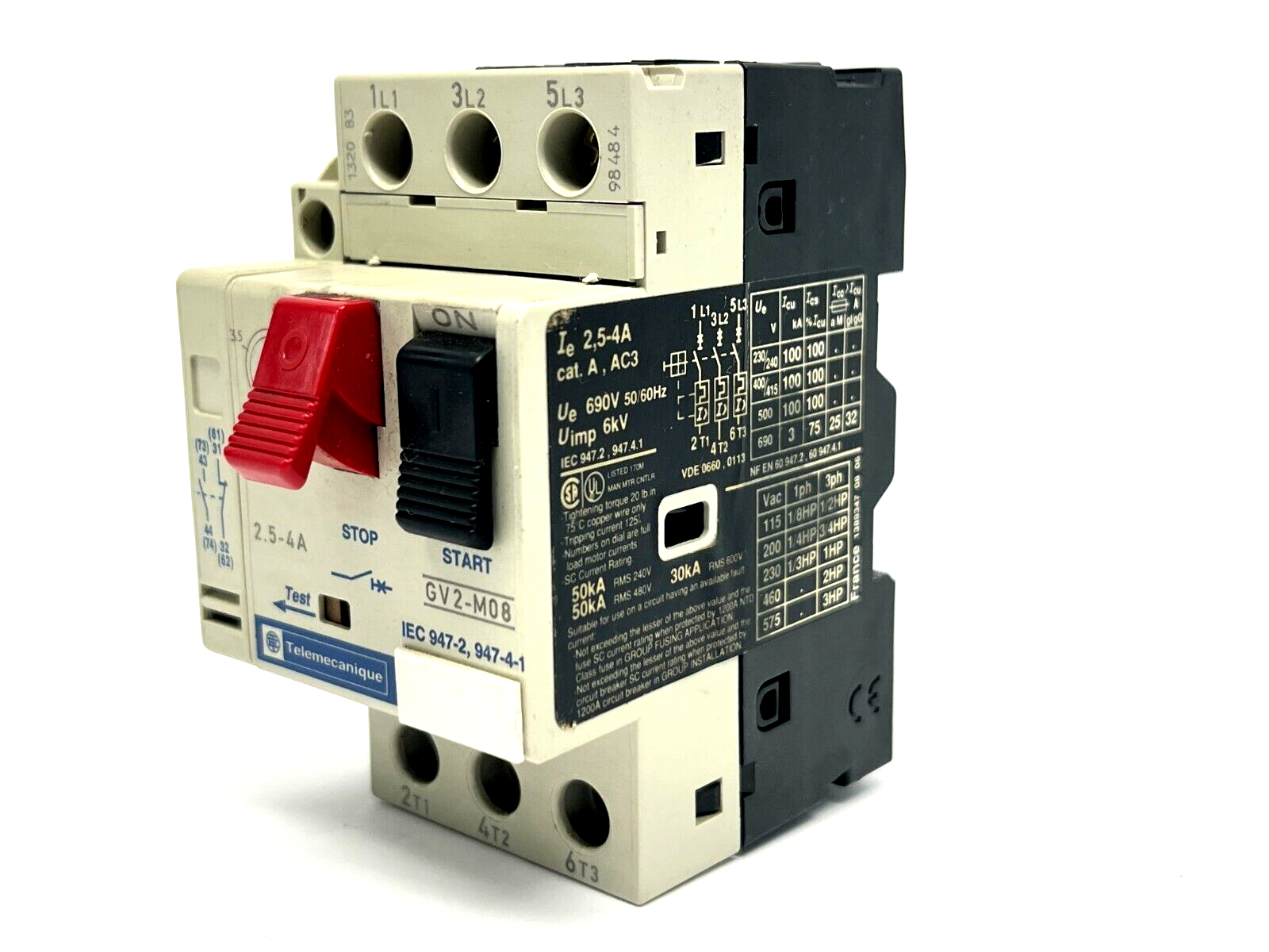 Telemecanique GV2-M08 Motor Circuit Breaker 2.5-4A w/ GV2-AN11 ...