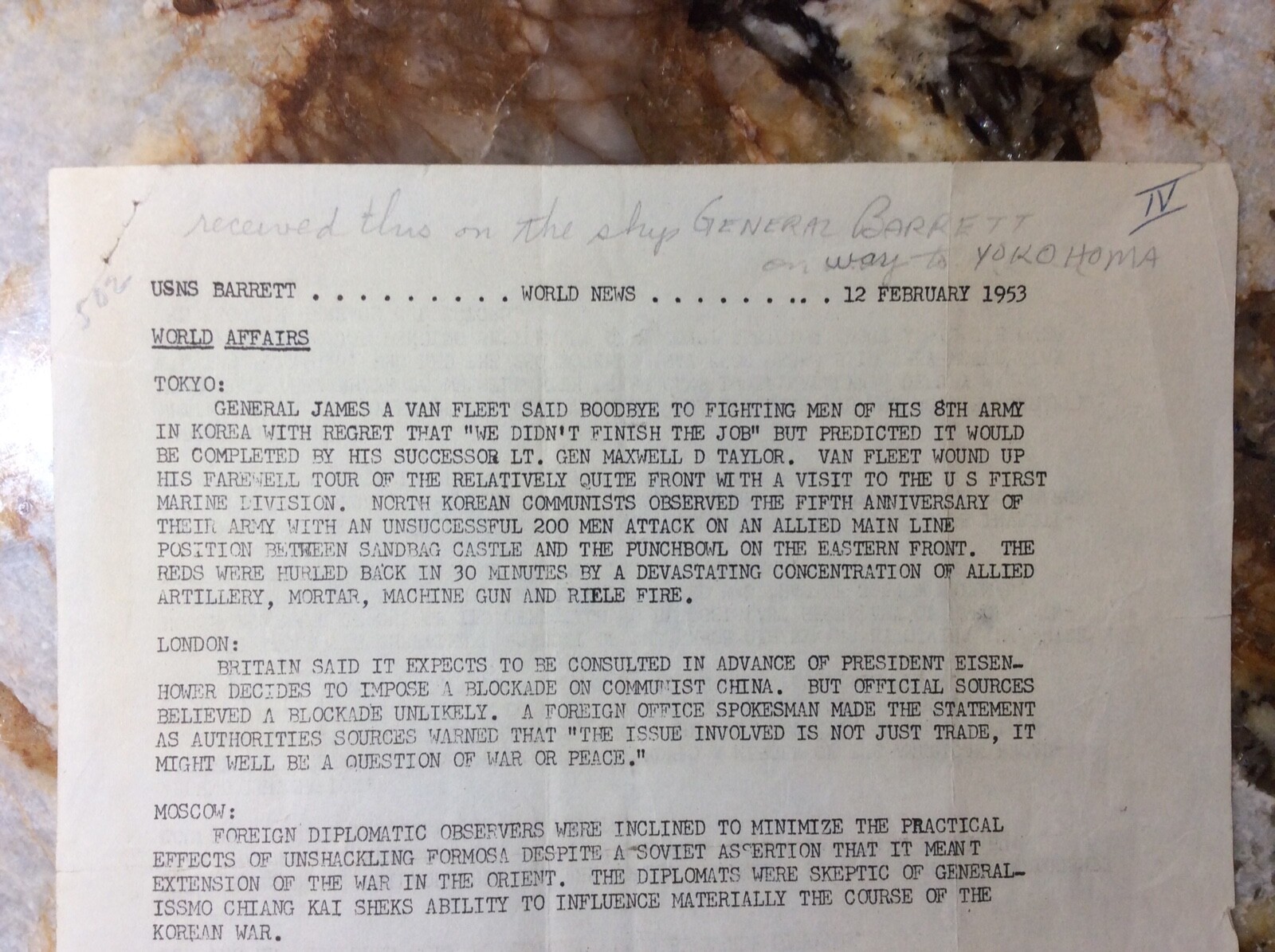 1953 Korean War USNS General Barrett (T-AP-196) World News Transport ...