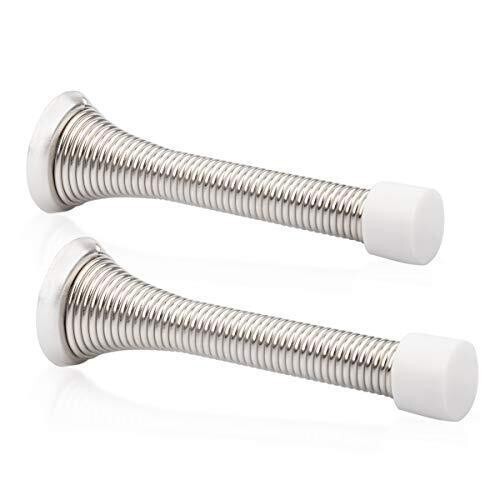 2 Pack Spring Door Stopper Brushed Satin Nickel 3-1/4" Flexible Rubber ...