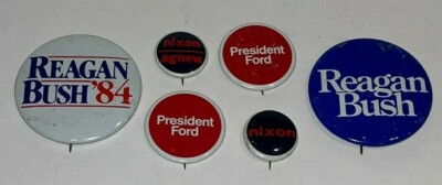 6 Vintage, Presidential Candidates, Political Pins (REAGAN / BUSH ...