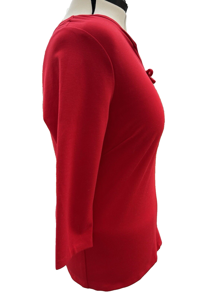 Talbots Blouse Top Women 1X Red Pullover Split V Neck Bow 3/4 Sleeve ...