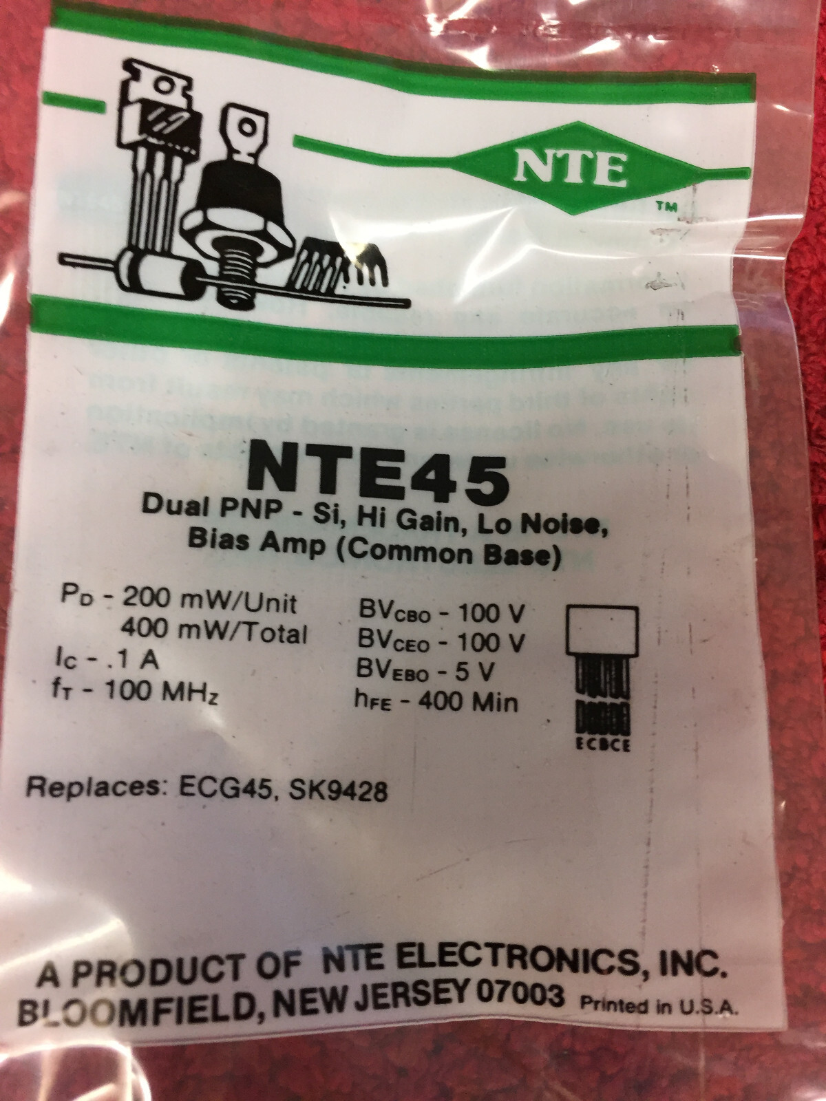 NTE 45 DUAL PNP-SI, HI GAIN LO NOISE, BIAS AMP COMMON BASE | eBay