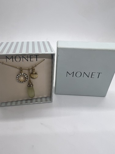 Monet Signed Vintage Gold Tone Rhinestone Crystal Tear Drop Dangle Necklace R8t5 | eBay