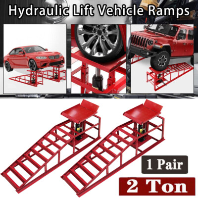 2 x Heavy Duty Metal Car Ramp Lift Height Adjustable 2Ton Hydraulic ...