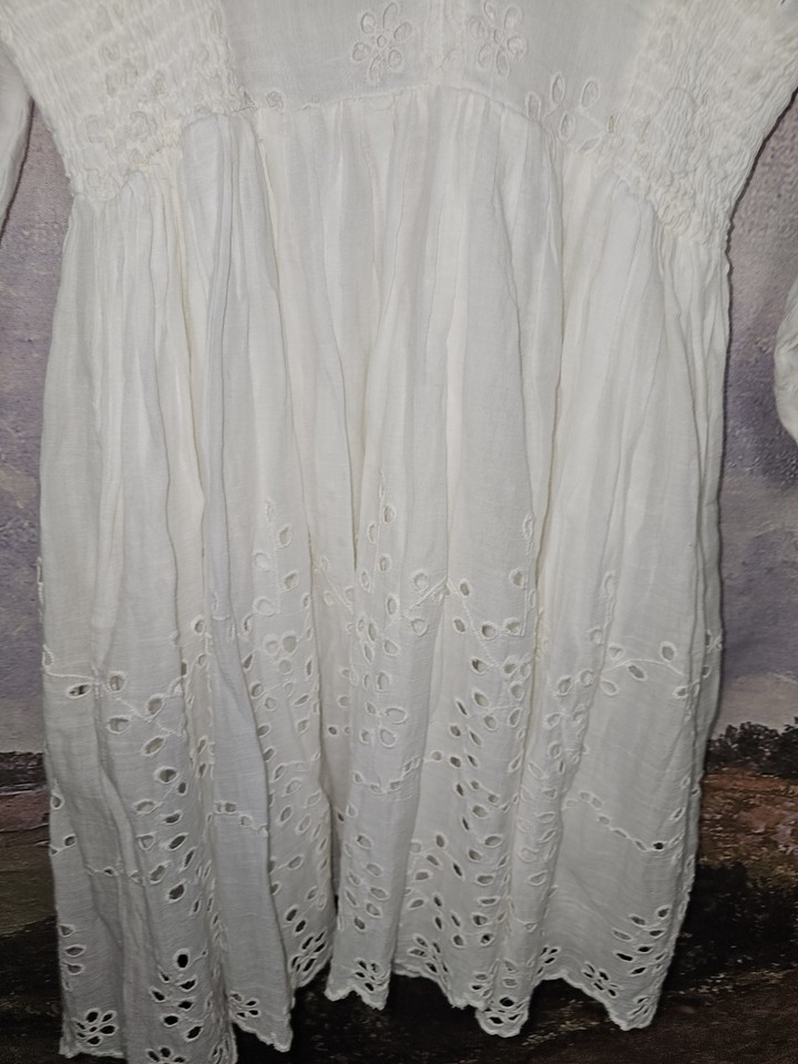 Free People FP One Lottie Mini Dress Smocked Eyelet Embroidered White S ...