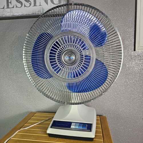 Vintage Galaxy 16" Oscillating Fan Blue Blade Metal Cage 5 Clips ...