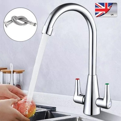 Modern Kitchen Mono Sink Mixer Tap Chrome Plating Twin Lever Swivel ...