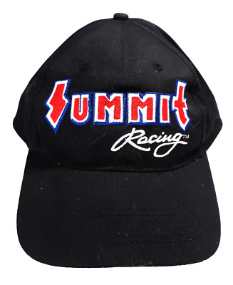 Summit Script Racing Plastic Snap Strap Hat Baseball Cap Black OSFA ...