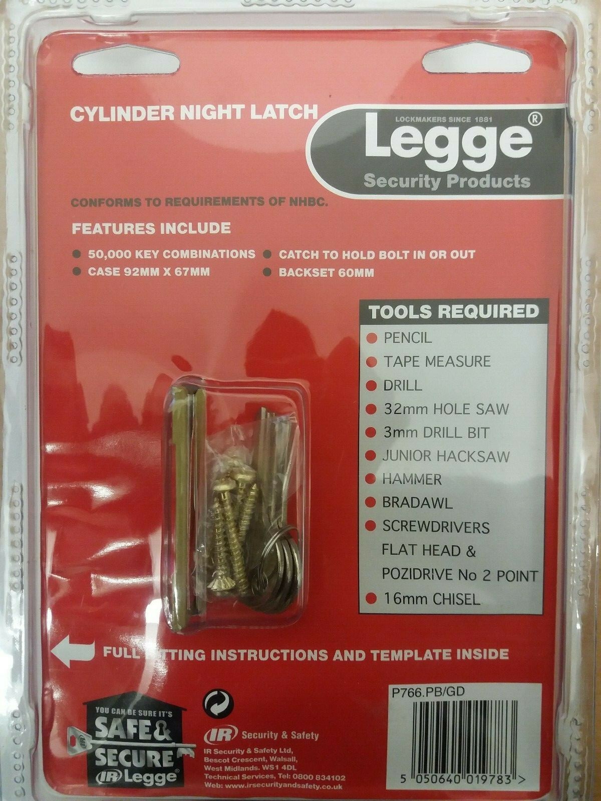 LEGGE 92mm DEADLOCKING NIGHTLATCH NIGHT LATCH & CYLINDER SOLID BRASS ...