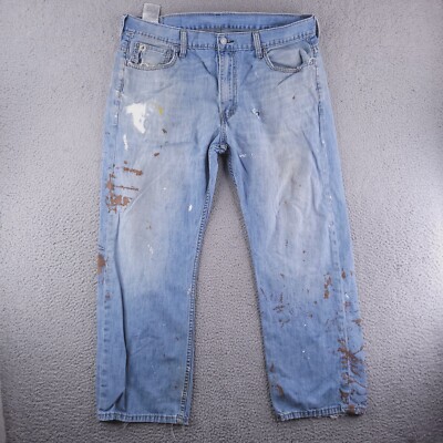 Levis Jeans 36x29 Blue Paint Splatter Distressed Work 569 Wide Leg ...