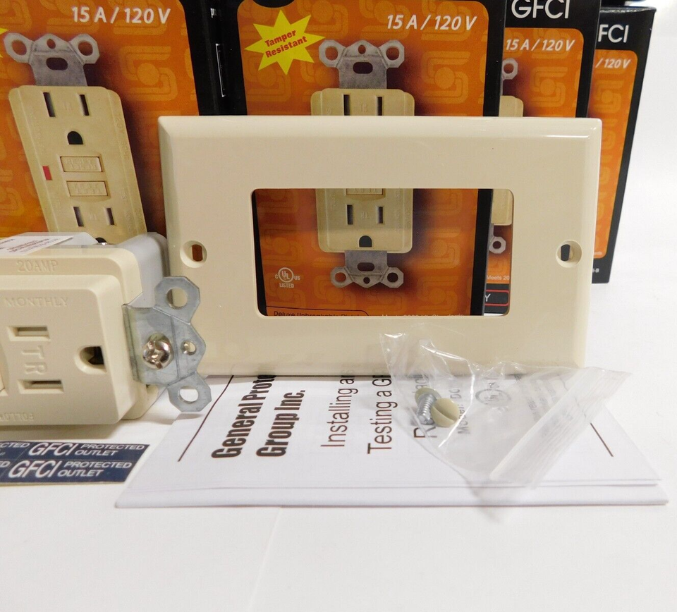 [10 Pack] 15 Amp GFCI Outlet, Tamper-Resistant(TR) GFI UL Listed IVORY ...