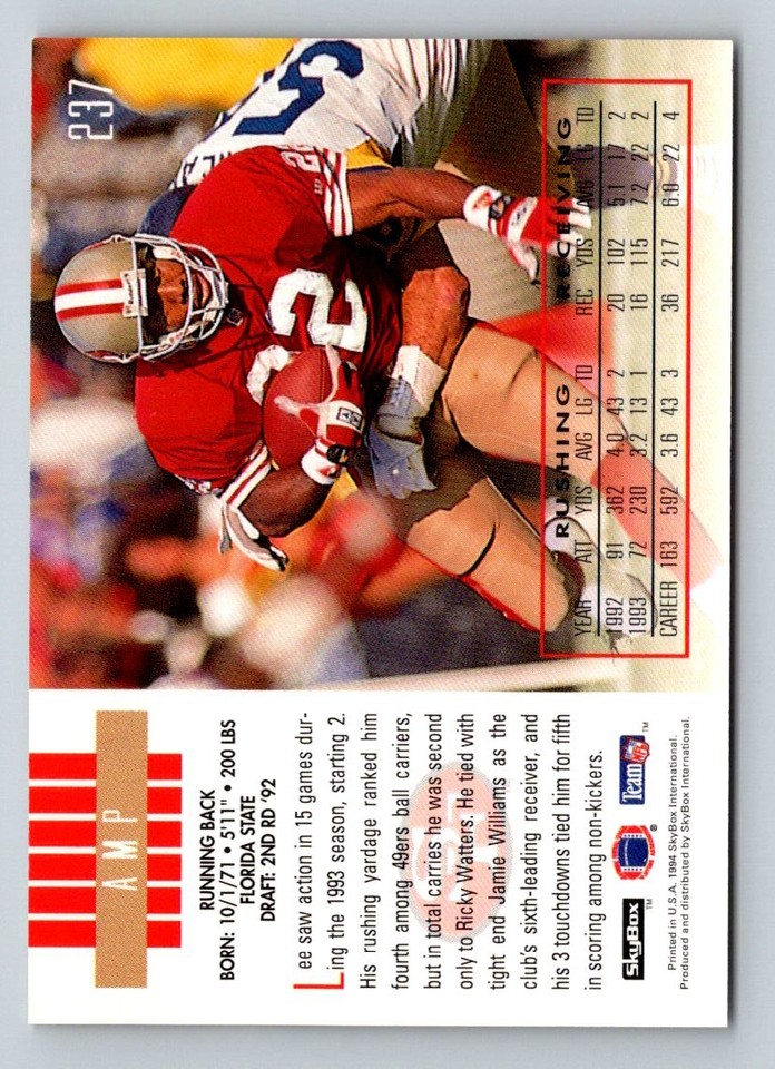 1994 SkyBox Impact #237 Amp Lee San Francisco 49ers Football Card | eBay