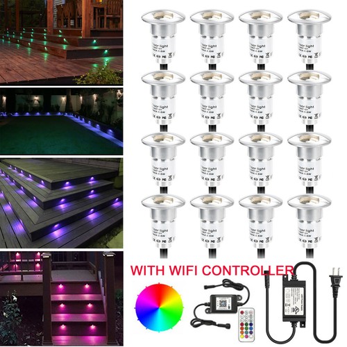 16 Pack 12V Half Moon WIFI RGB LED Deck Stair Step Lights Recessed Yard ...
