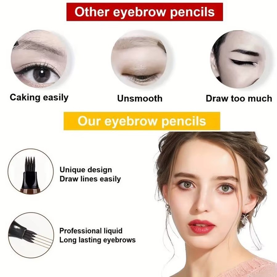 3D Microblade Eyebrow Pen Waterproof Tattoo Pencil 4 Split Head Fine ...