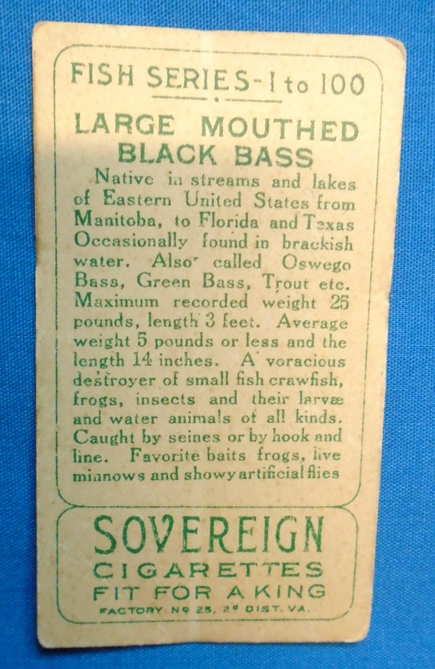 SOVEREIGN CIGARETTES TRADE CARD FISH SERIES 1-100 LARGE MOUTH BLACK ...