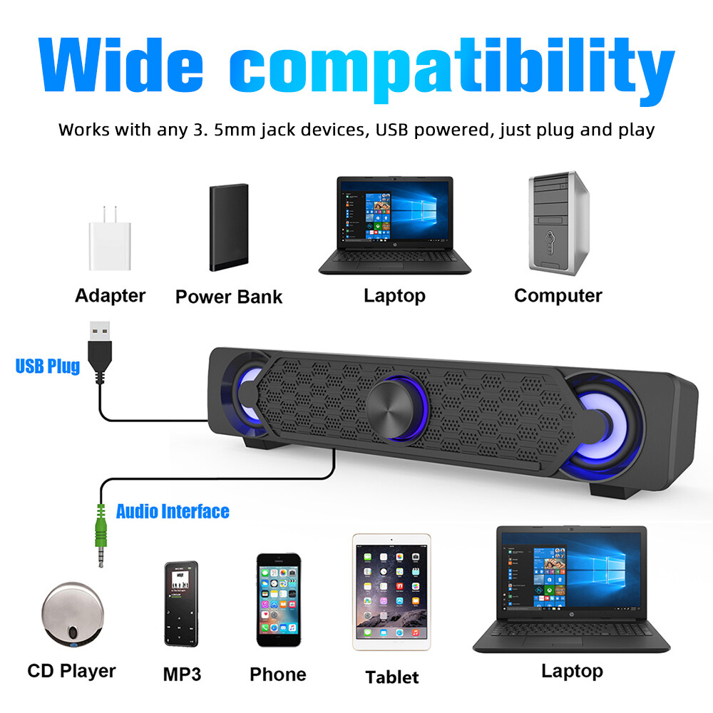 Wired Computer USB Speakers Stereo Bass Subwoofer Speaker For PC Laptop ...