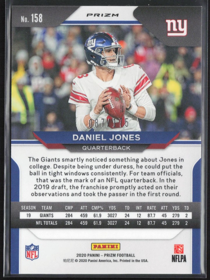 2020 Panini Prizm #158 Daniel Jones Prizm Hyper #/175 Giants | eBay