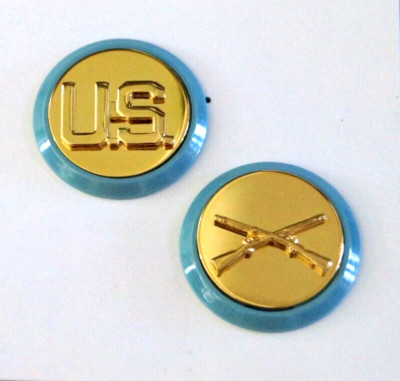 US Army Infantry Branch w/Blue Disk Enlisted Gold Collar Dress Insignia ...
