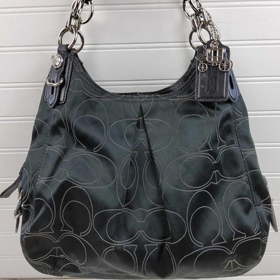 Coach Signature 16153 Shoulder Handbag Purse Carriage Fob Black | eBay