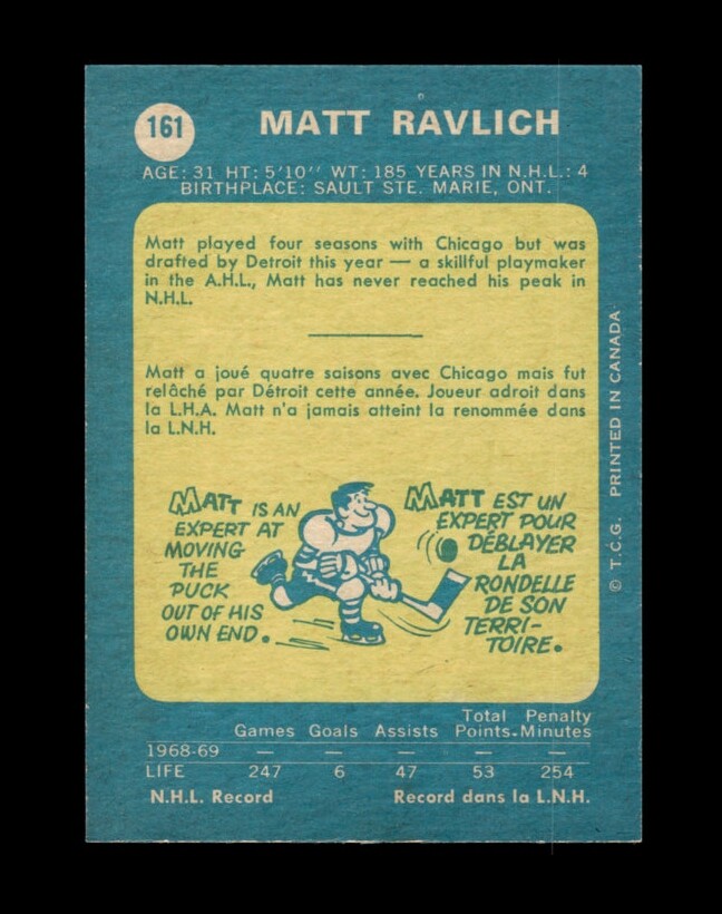 1969-70 O-Pee-Chee Set-Break #161 Matt Ravlich NR-MINT *GMCARDS* | eBay