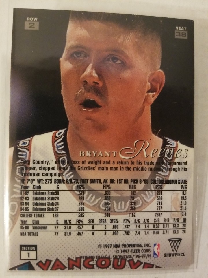 1996-97 Flair Showcase Row 2 Grizzlies Basketball Card #38 Bryant ...