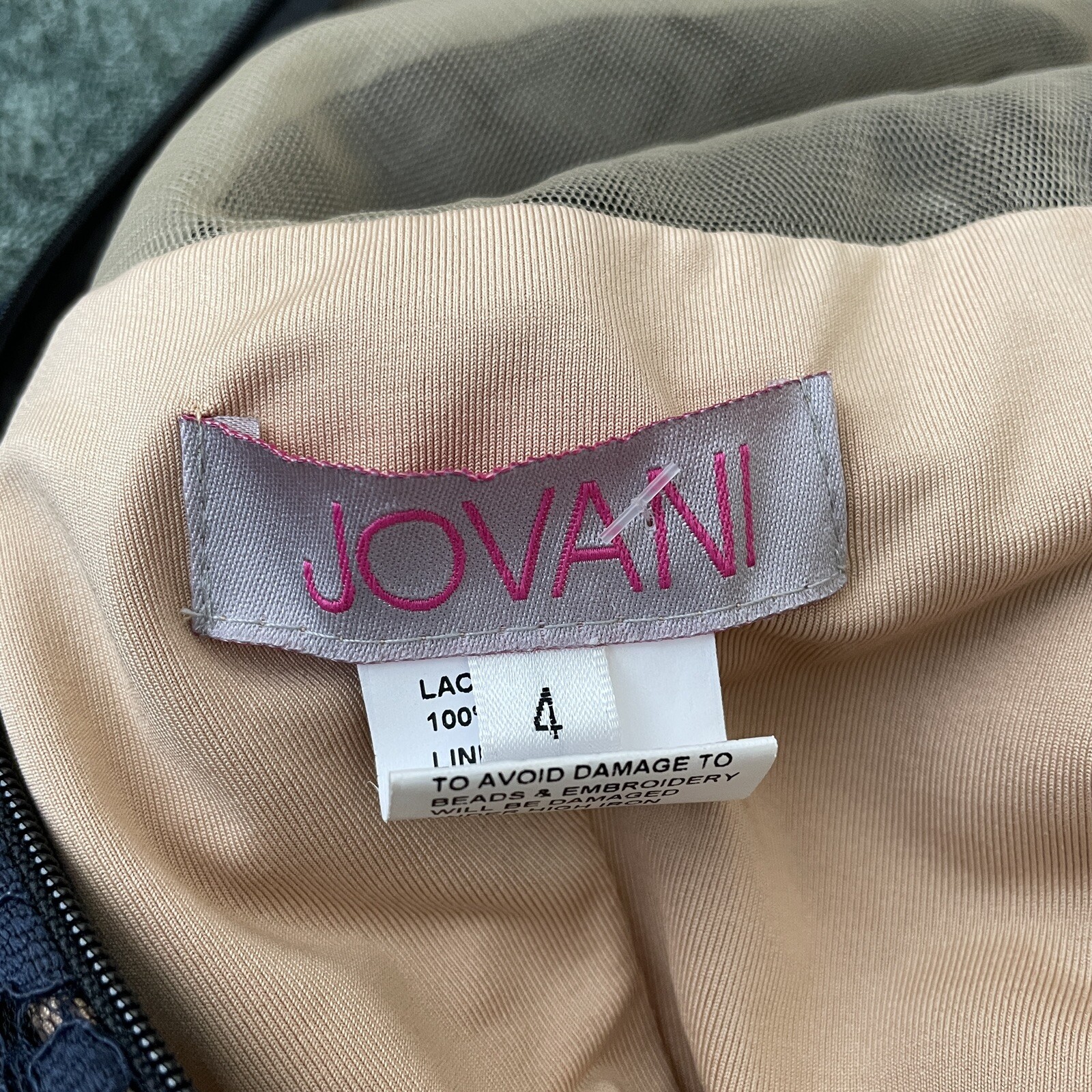 JOVANI Navy And Tan Beaded Off The Shoulder Bodycon D… - Gem