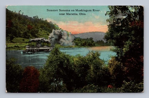 Muskingum River Boat Sonoma MARIETTA Ohio Antique Steamer Ship Postcard ...