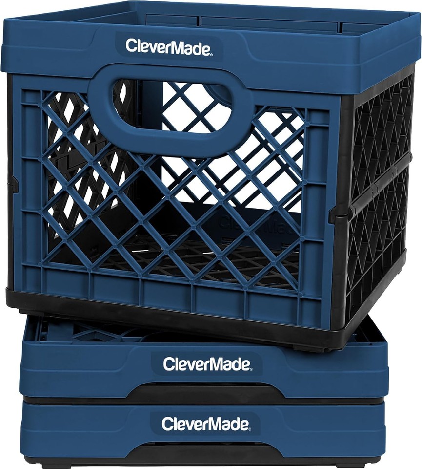 Collapsible Milk Crate, Ocean, 3PK - 25L (6 Gal) Stackable Storage Bins ...