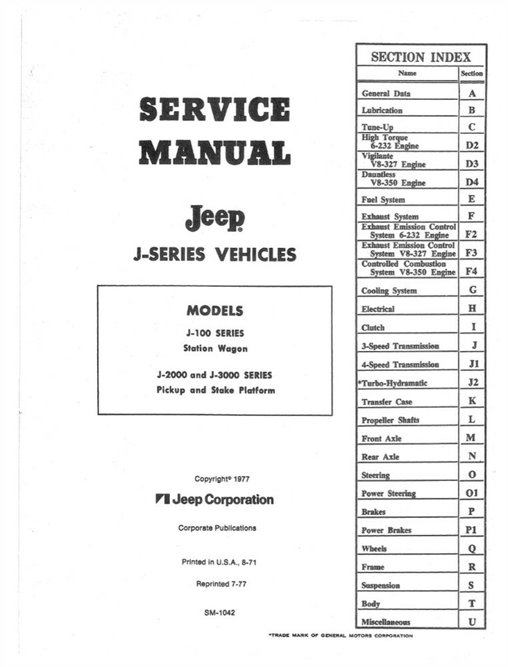 1967 1970 1971 Jeep J Series Wagoneer Shop Service Repair Manual Book ...