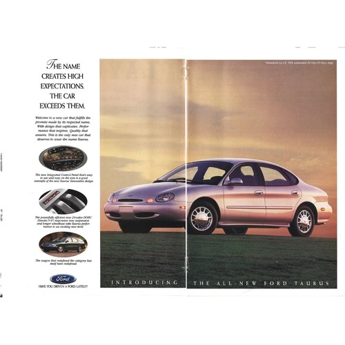 New Ford Taurus Car Sedan 1990s Vintage Print Ad 2 PAGE | eBay